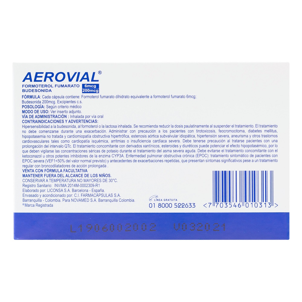 Aerovial 200 mcg s/inhalador capsulas cja x 30 un - Droguerias Patria