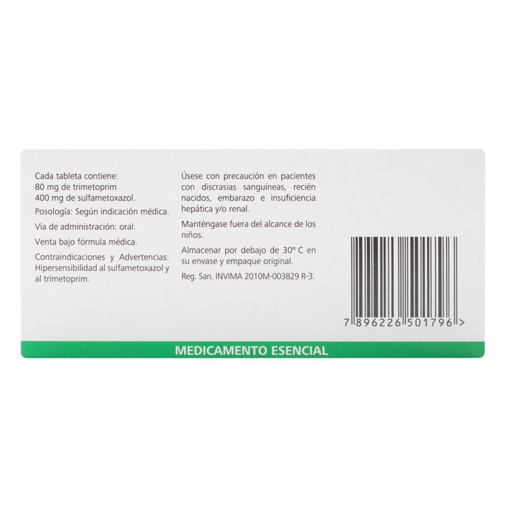 BACTRIM 80/400 MG TABLETALETAS CJA X 20 UND - Droguerias Patria